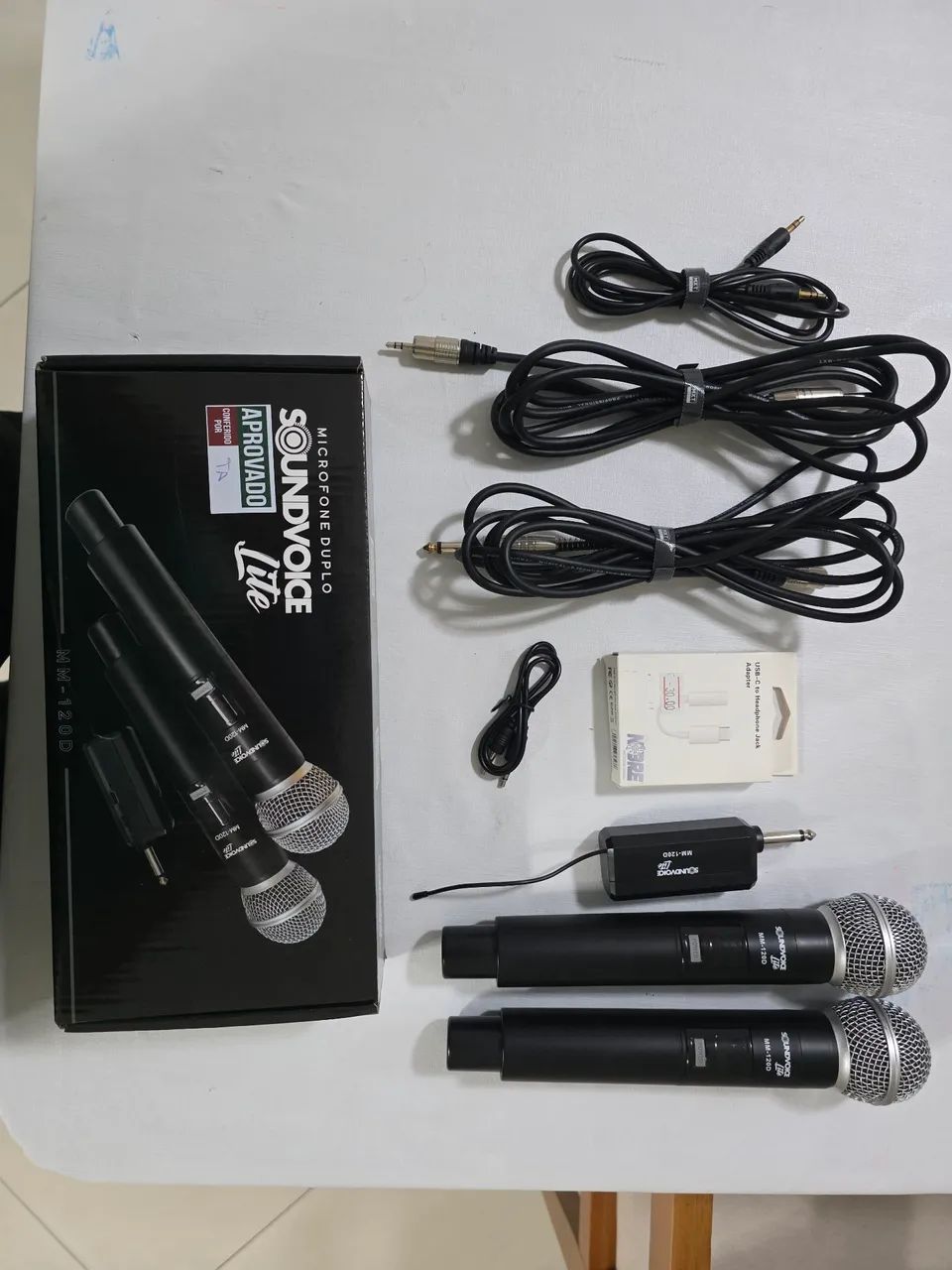 Mesa de som MX-4BT + Par de microfone sem fio Soundvoice Lite + Cabos ...