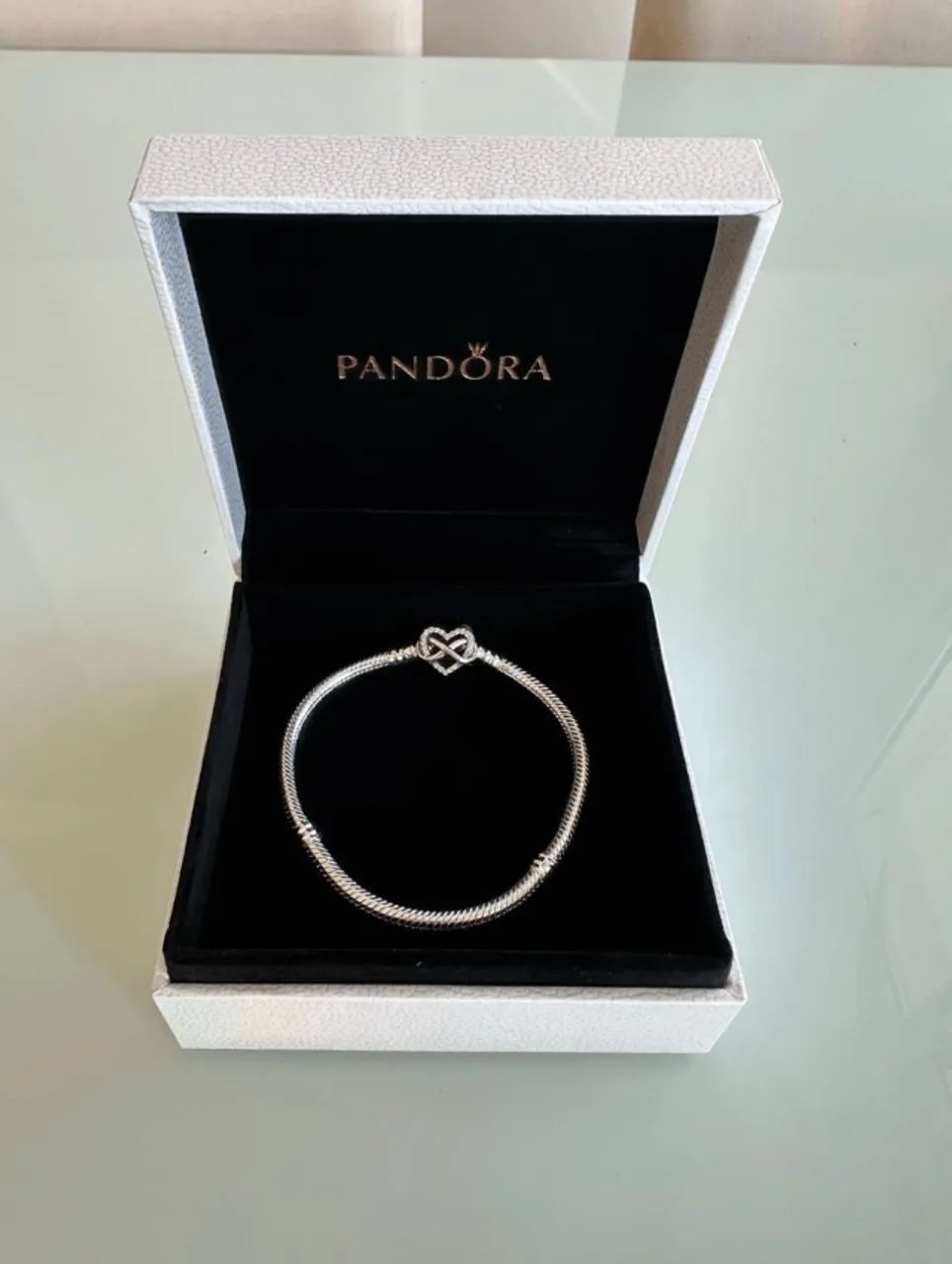 pandora bracelete prata em trama e fecho coração infinito brilhante ...