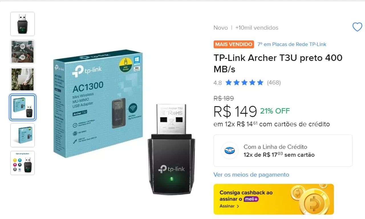 Adaptador USB Wi-Fi TP-Link Archer T3U 400 Mbps - Conectividade e ...