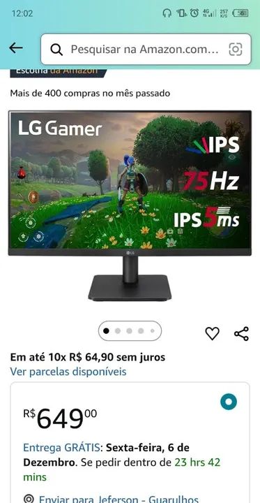 Monitor Gamer LG 24 polegadas 75Hz IPS 5ms - Monitores - Cidade Industrial Satélite de São Paulo ...