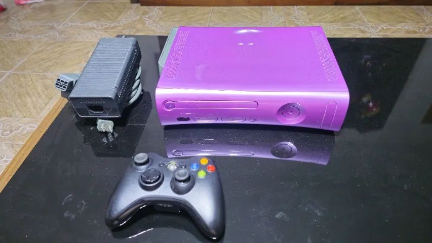 Xbox 360 Fat (Rosa) - Placa Jasper RGH3.0 e LT - Controle, Fonte, cabo ...