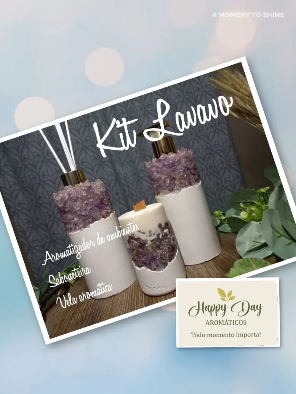 Kit Lavabo Aromatizador Saboneteira Vela Aromática Happy Day - Utensílios Para Banheiro e ...