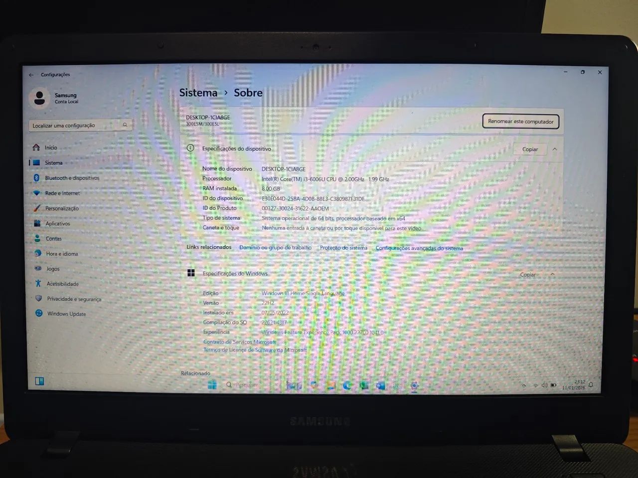 Notebook Samsung NP300E5L Intel Core i3-6006U, 8 GB RAM, SSD 240 GB ...