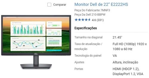"monitor dell 22" - Monitores no Brasil