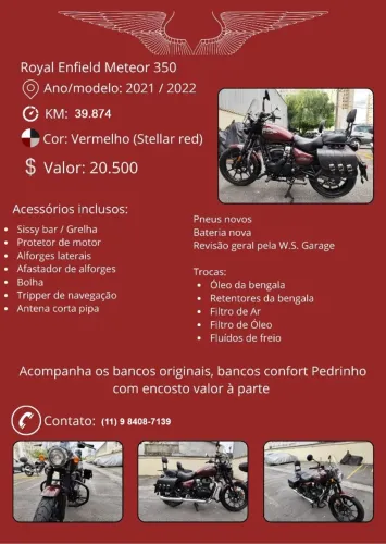 Motos Royal Enfield Meteor Stellar 350cc ABS no Brasil